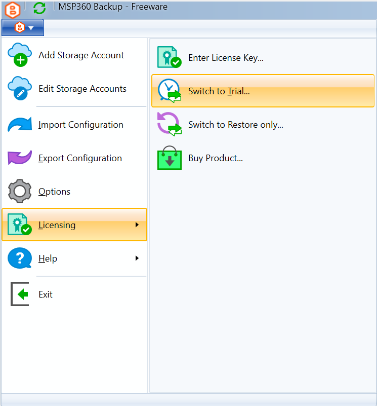 How to Switch to Trial in MSP360 Backup for Windows
