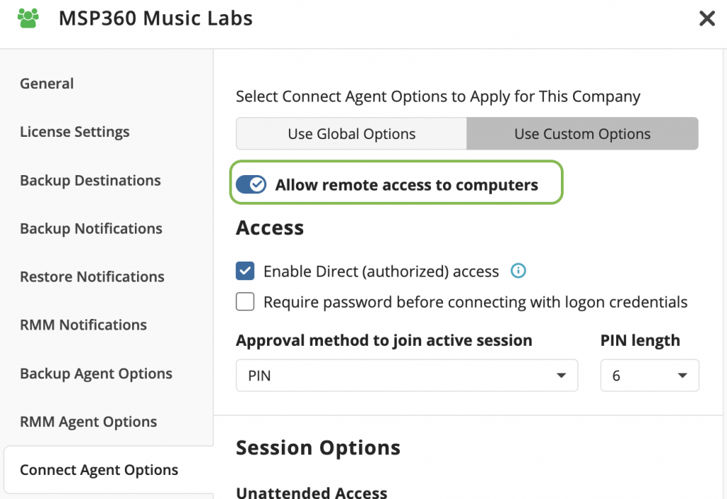 Remote Access in the MSP360 Control Mobile App