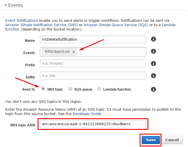 Setup Lost or Deleted Object Notifications: Amazon S3 RRS