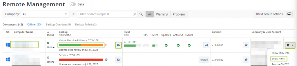 Backup Remote Management in MSP360 Managed Backup