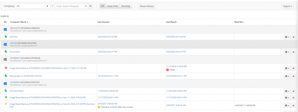 Working with History Tabs in MSP360 Managed Backup