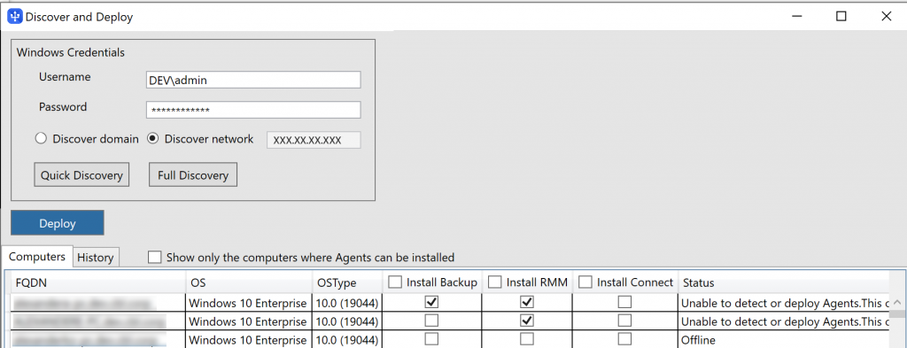 MSP360 Software Deployment with the Network Discovery Tool